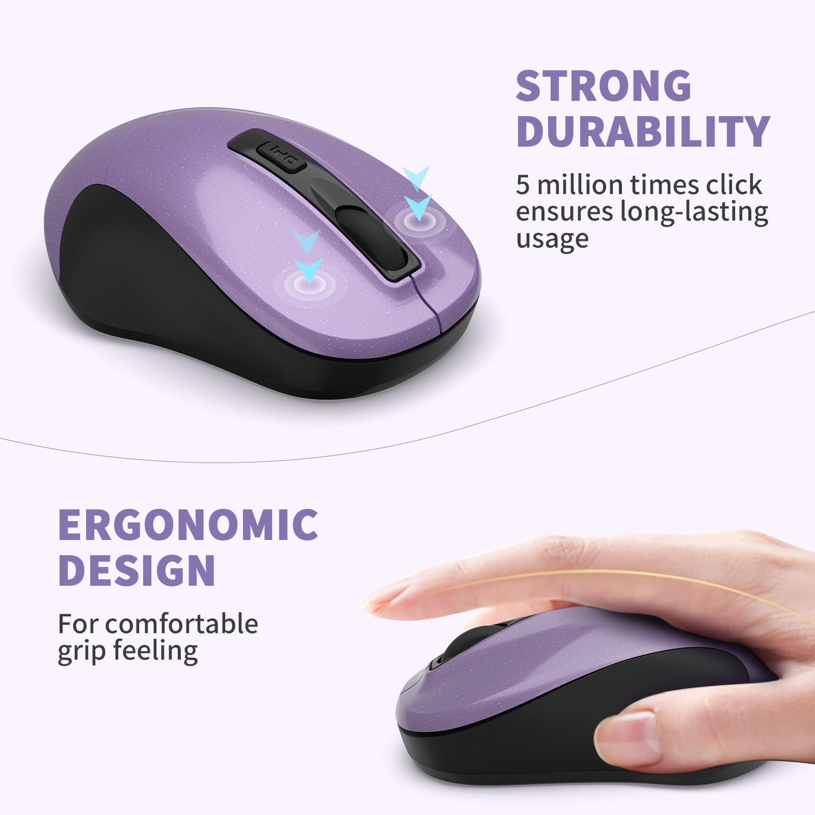 LeadsaiL Wireless Computer Mouse, 2.4G Portable Slim Cordless Mouse Less Noise for Laptop Optical Mouse with 4 Buttons, USB Mouse for Laptop, Desktop, MacBook