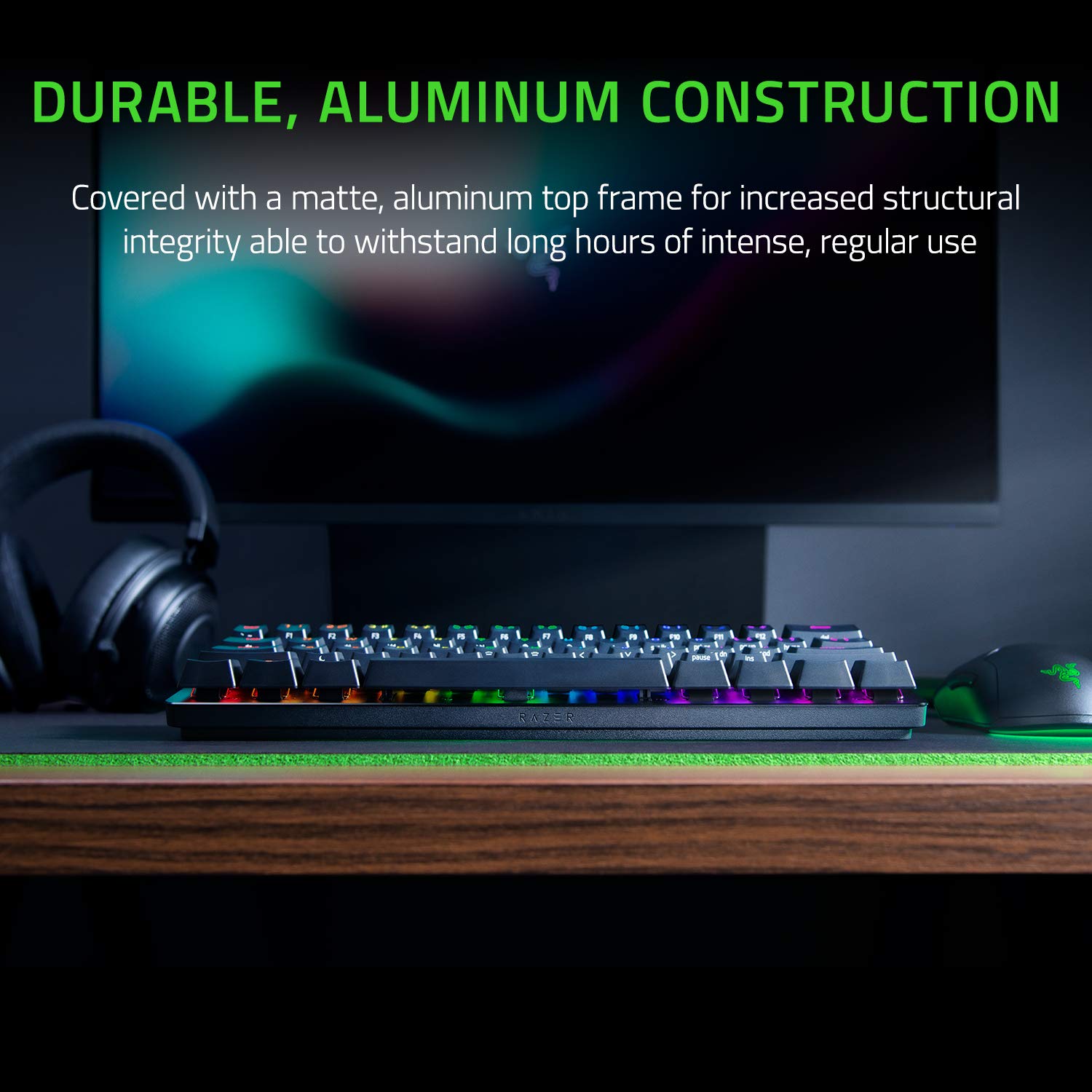 Razer Huntsman Mini 60% Gaming Keyboard + PBT Keycap + Coiled Cable Upgrade Set Bundle: Classic Black/Clicky Optical - Mercury White