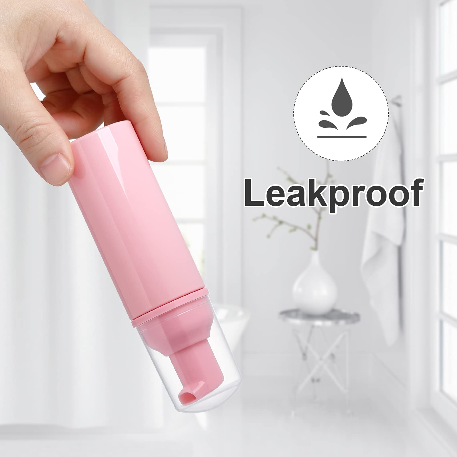 35 pcs 2oz (60ml) Foam Soap Dispensers Mini Plastic Refillable Travel Bottles with Pump for Hand Sanitizer Lash Shampoo Castile Liquid Pink