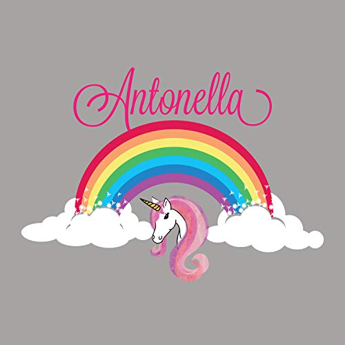 Unicorn Wall Decal Art Custom Name Wall Decals Girls Bedroom Nursery Rainbow Wall Decor Removable Vinyl Wall Stickers ND19 (24"W x 18"H inches)