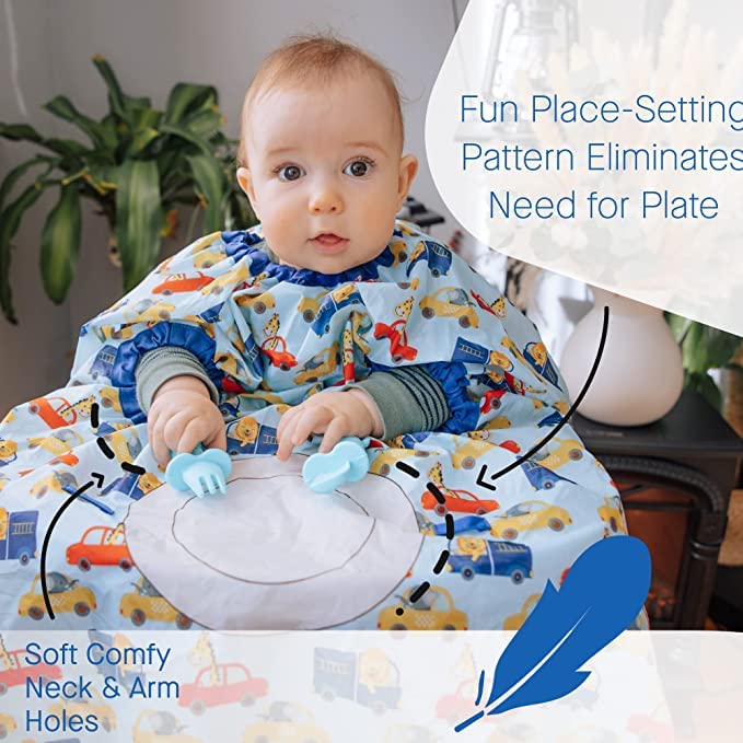 CUTE COMFORTZ Coverall Feeding Bibs Covers to Standard Highchair with Silicone Spoon & Fork, Waterproof allover Bib for Babies