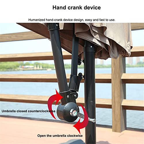 10FT LED Outdoor Patio Umbrella, Solar LED Offset Hanging Market Patio Umbrella, Solar Light Cantilever Umbrella, 8 Ribs Adjustment, for Pool, Yard, Garden,Coffee