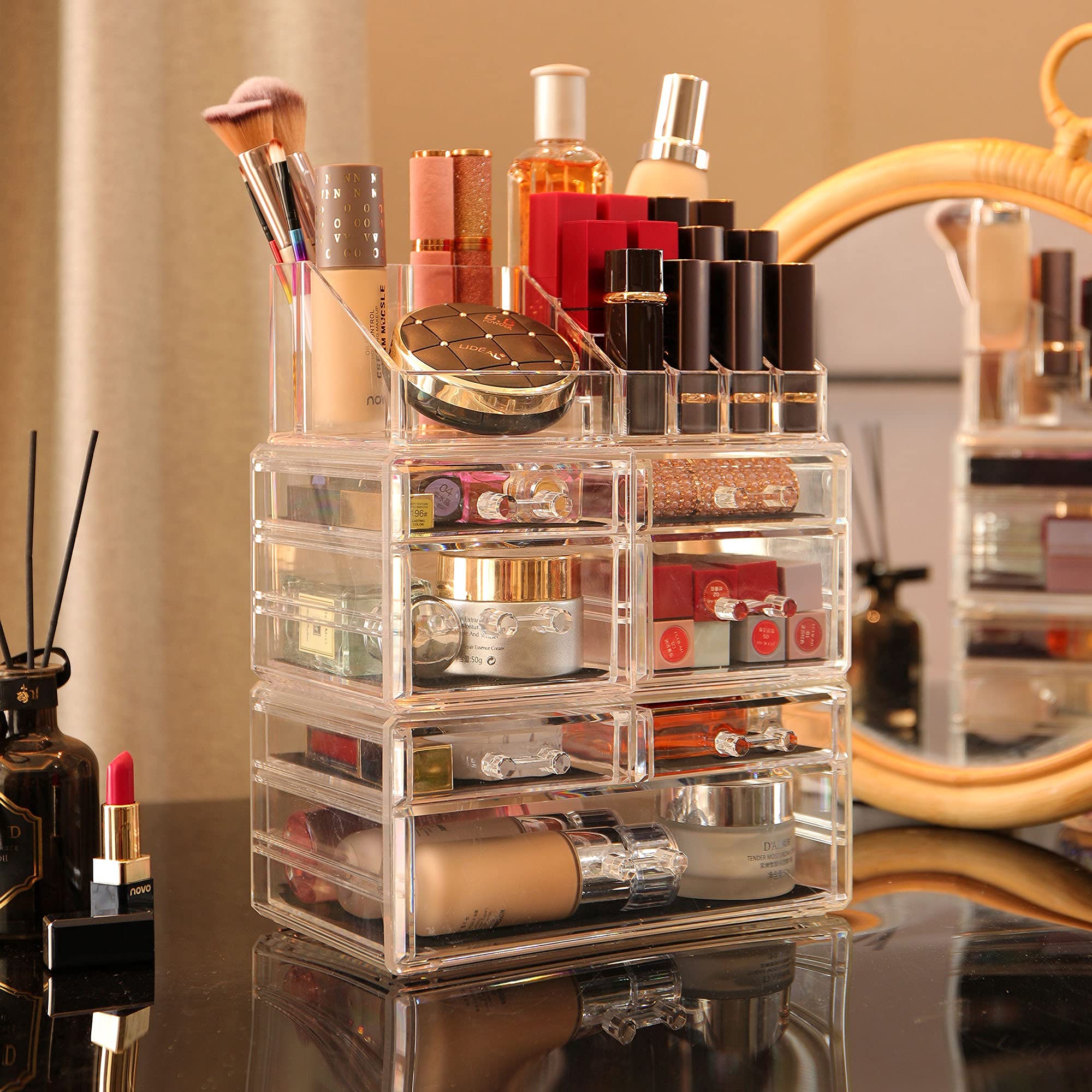 Cq acrylic 3 Pack Clear Makeup Storage Organizer,Stackable 7 Drawers Make up Organizers,Cute Desk Organizer for Vanity Jewelry,Hair Clip,Beauty,Skincare Product Bathroom Counter Organizers and Storage