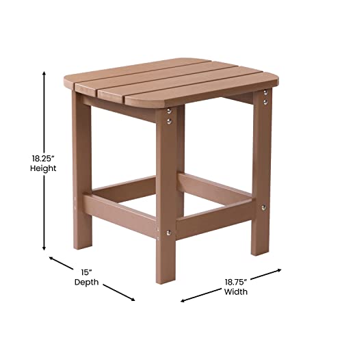 Flash Furniture Charlestown Tiered Commercial Poly Resin Adirondack Side Table - Natural Cedar - All-Weather - Indoor/Outdoor