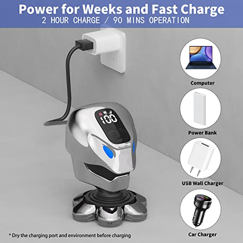 7D Electric Head Shave for Men, 5-in-1 Electric Razor for Bald Men Cordless Rechargeable USB, Waterproof Wet/Dry Rotary Shaver Grooming Kit with LED Display Screen.