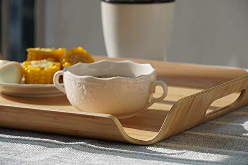 MXHAPPY Wood Serving Trays with Handles Bamboo Butler Trays Food Coffee Tea Breakfast Tray Rectangle Large, 18.1 X 14 Inch, 2 PCS