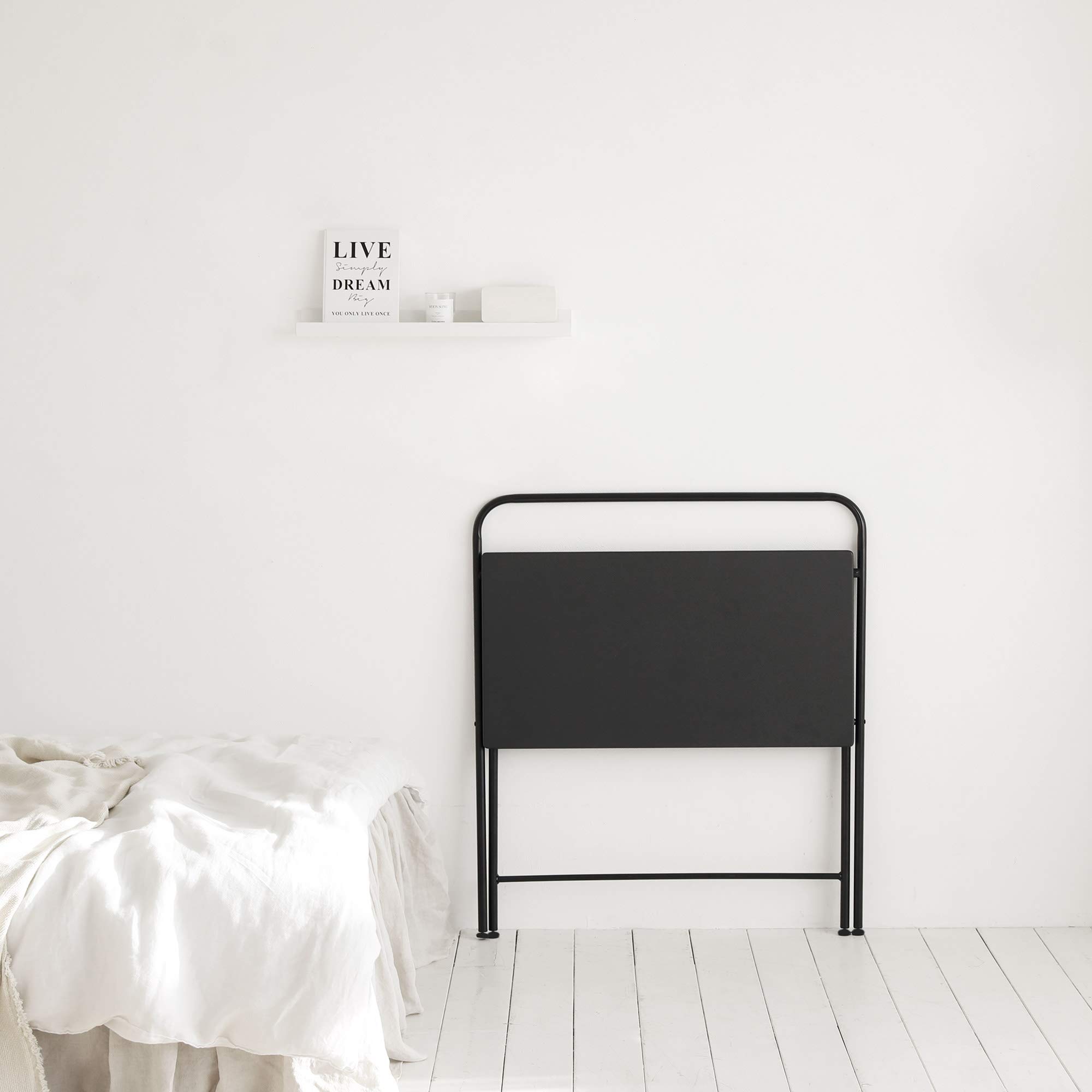 【Roomnhome】 27'' Height Foldable Home Office Desk, for Small Space, Metal Frame with Plastic Sheet Coated Desk Surface (Black)