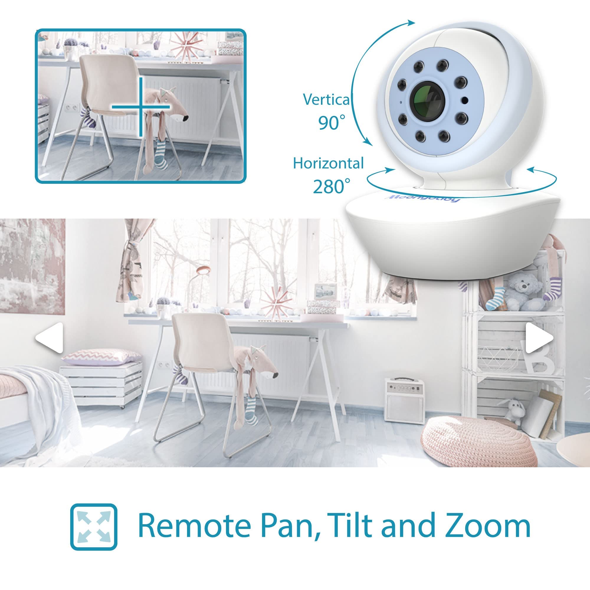 Low EMF Long Range 5" HD Baby Monitor with Camera and Audio, Auto Noise Reduce, PTZ Camera, Baby Room Temperature Sensor, Auto Night Vision, Lullaby
