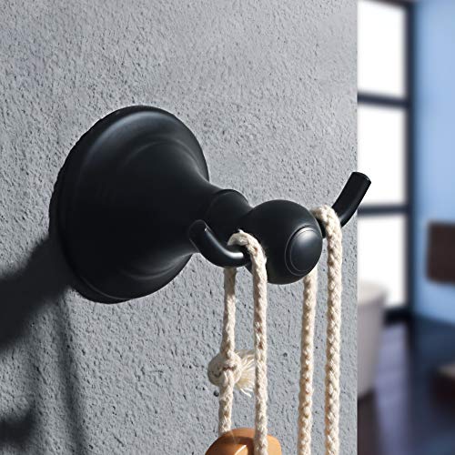 Alise Coat Hook Double Towel Robe Hook Clothes Hooks for Bathroom Kitchen Garage Table Cloakroom Wardrobe Swimming Pool,GOKE5102-B Matte Black Finish