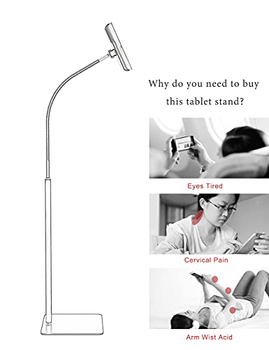 Adjustable Tablet Floor Stand, TiWHO Gooseneck Long Arm Metal Stand Mount for Cell Phone Switch & iPad Tablet 10.6 inch (Black)