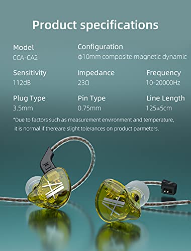 CCA-CA2 Custom-made Subwoofer in-Ear Earphones, HiFI Stereo Lightweight Noise Isolating Sport IEM Wired Headphones/Earbuds/Headsets with Detachable Cable (without Mic, Pomegranate red)