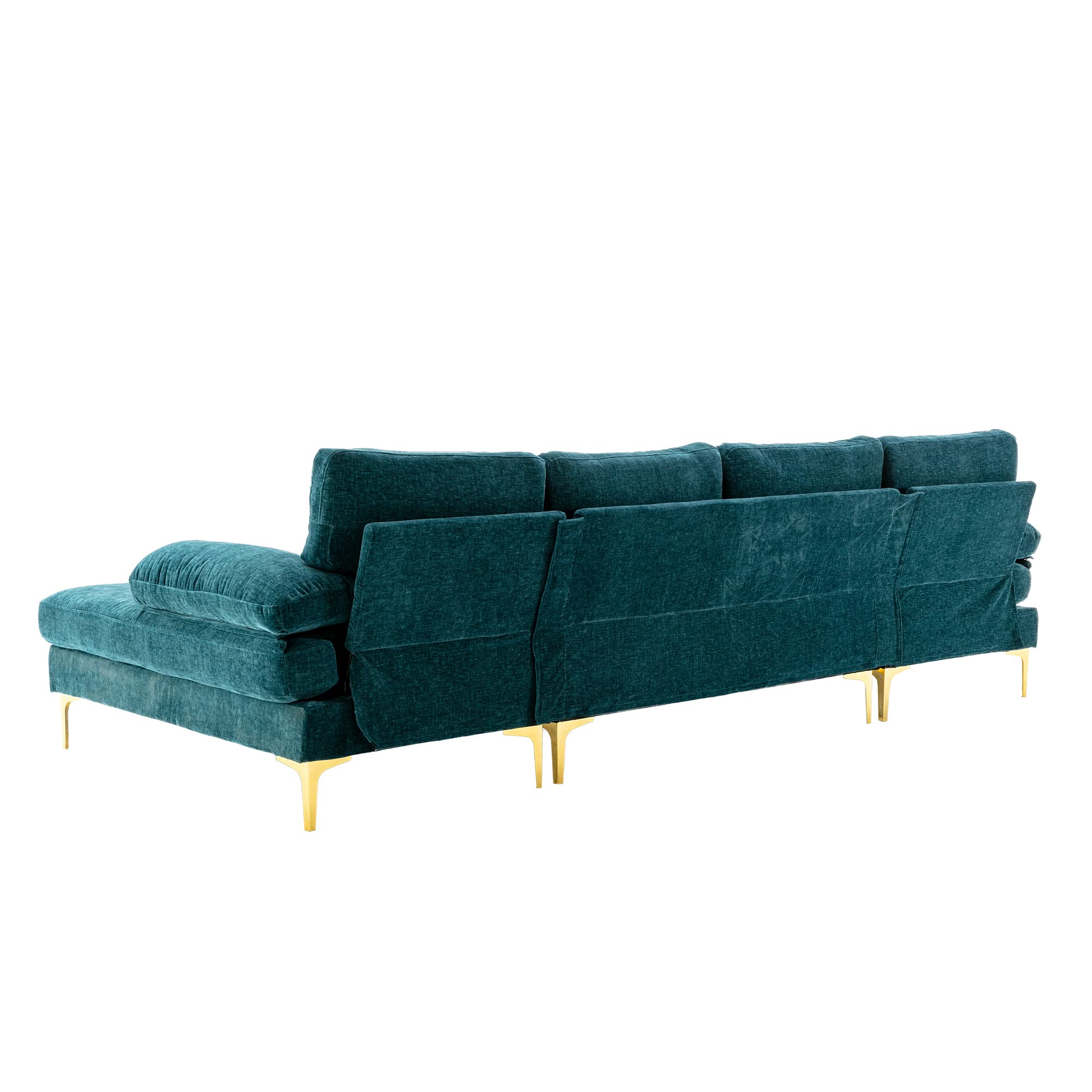 Pvillez Modern Sectional Sofa with Double Chaise Large Convertible Couches Chenille U-Shape Couch with Rolled Arms and Golden Legs Oversize Yellow Sofa for Living Room Comfortable Modular Sofa