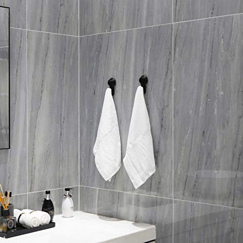 Bestomo Suction Cup Hooks, Heavy Duty Suction Cup Hooks Waterproof and Oilproof, Bathroom Kitchen Wall Hooks Hanger for Towel Loofah, Reusable Shower Suction Hooks - 2 Packs(Black) (Black, Small)