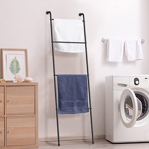 2 Pack Blanket Ladder Outdoor Towel Rack for Pool, Decorative Metal Holder for The Living Room Bathroom, Black