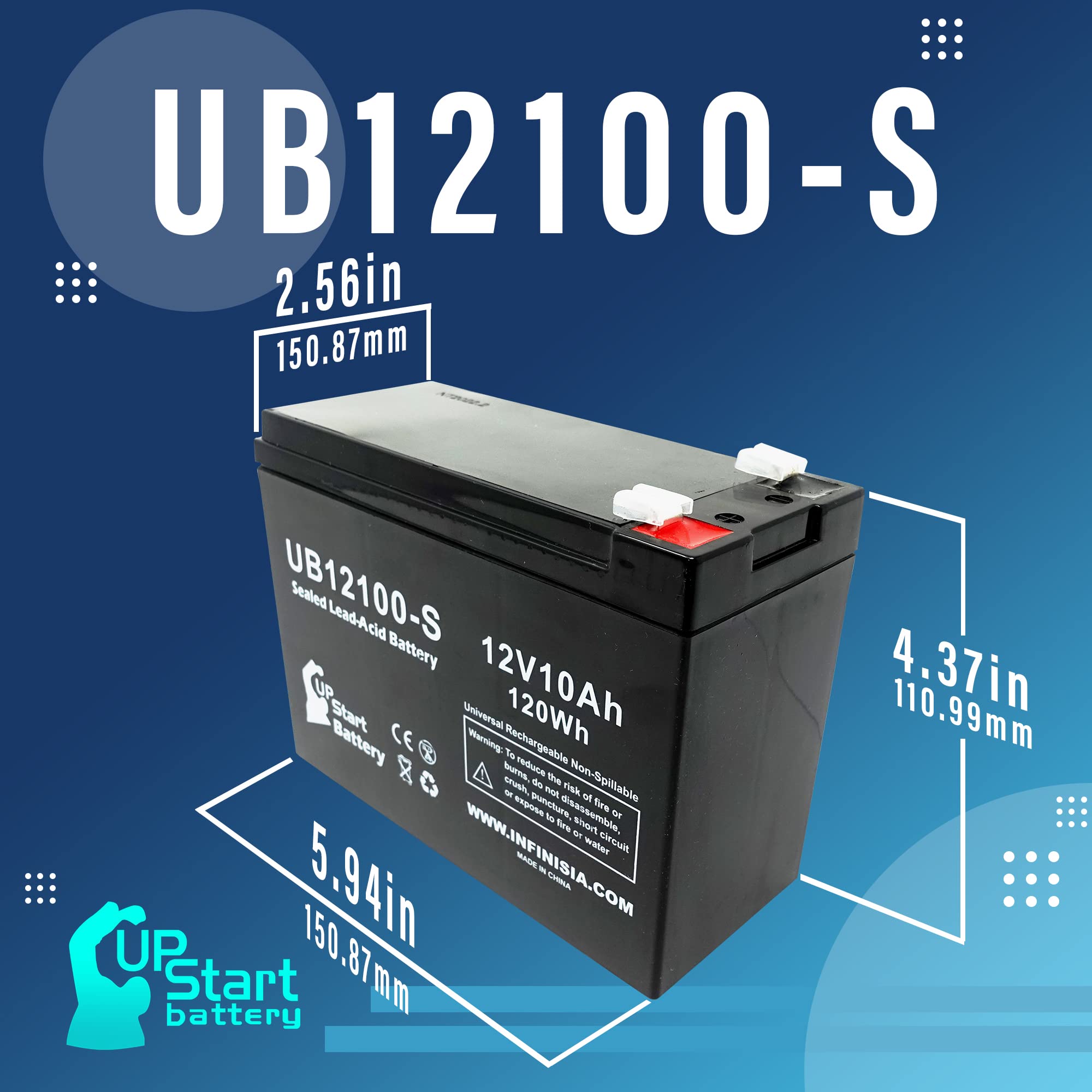 3 Pack Replacement for Schwinn S750 36 Volt Battery - Replacement UB12100-S Universal Sealed Lead Acid Battery (12V, 10Ah, 10000mAh, F2 Terminal, AGM, SLA)