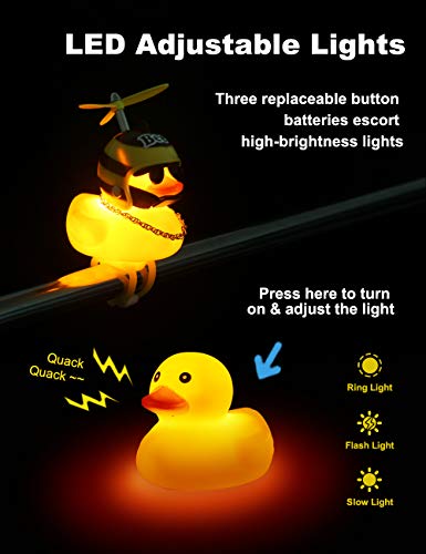 Duck Toy Car Decorations, Rubber Duck Car Ornaments for Dashboard, Yellow Duck Bike Bell with Propeller Helmet & Horn Light for Kids, Adults, Men, Women (Bee)