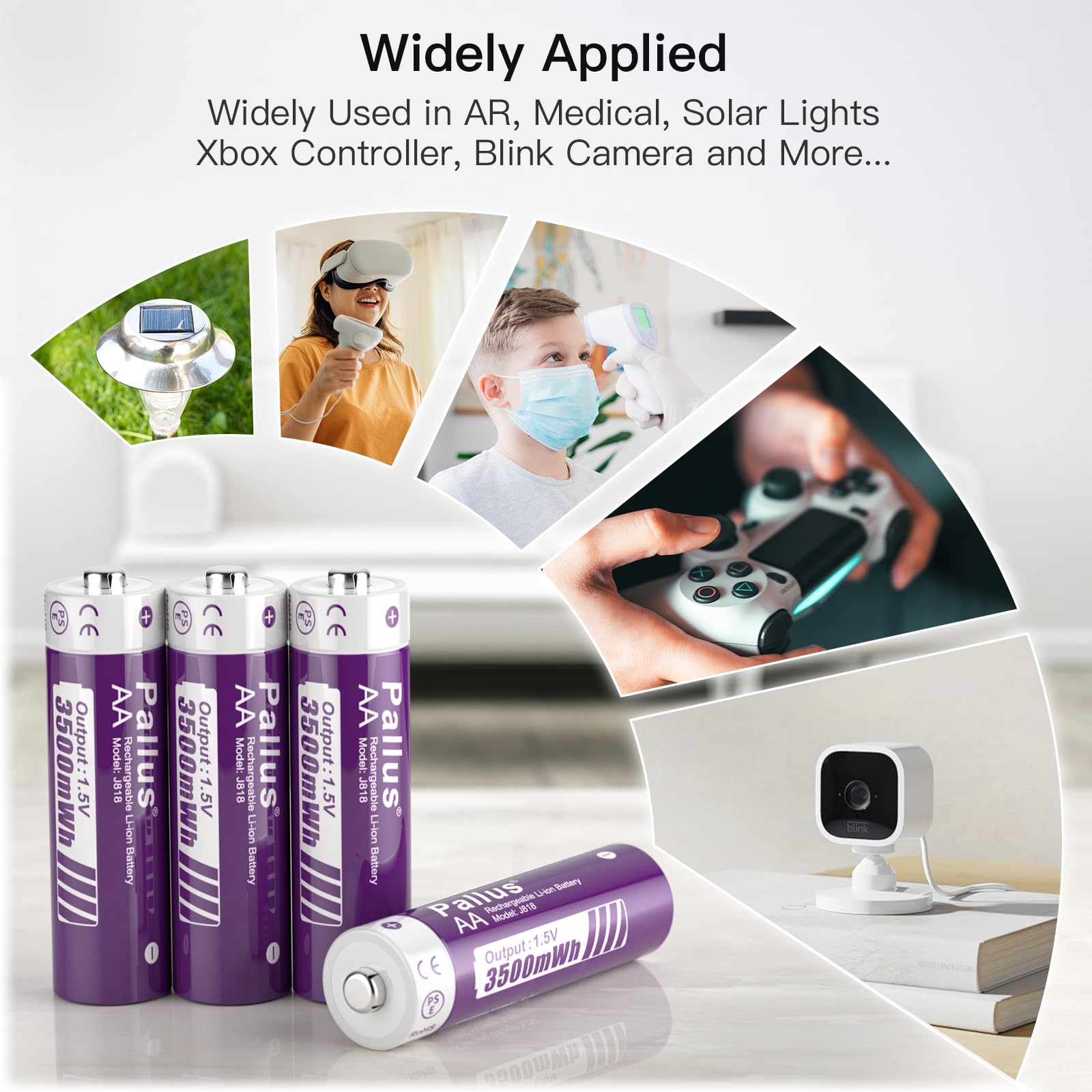 Pallus Rechargeable Lithium AA Batteries - 8 Pack 1.5v 3500mWh AA Rechargeable Batteries with LCD Charger for Outdoor Blink Camera, Fast Charging, Long Lasting, Low Battery Alarmc, Cycles 1600x