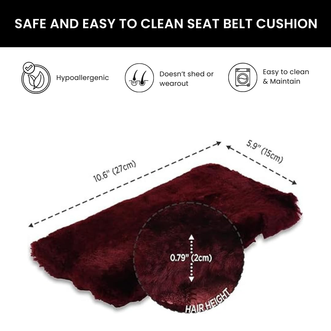 Andalus Australian Merino Sheepskin Seat Belt Covers - 100% Authentic, Ultra-Soft, Hypoallergenic, Neck Protection Pads for Cars & Backpacks (Pack of 2, Grape Red)