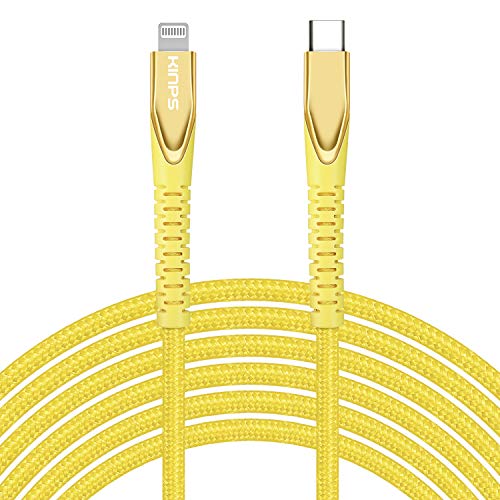 KINPS MFI Certified (10ft/3m) USB C to Lightning Fast Charging Cable Compatible with iPhone 12 Pro Max/12 Pro/12/11Pro/11 Pro Max/X/XS, Supports Power Delivery(for Use with Type C Chargers), Yellow