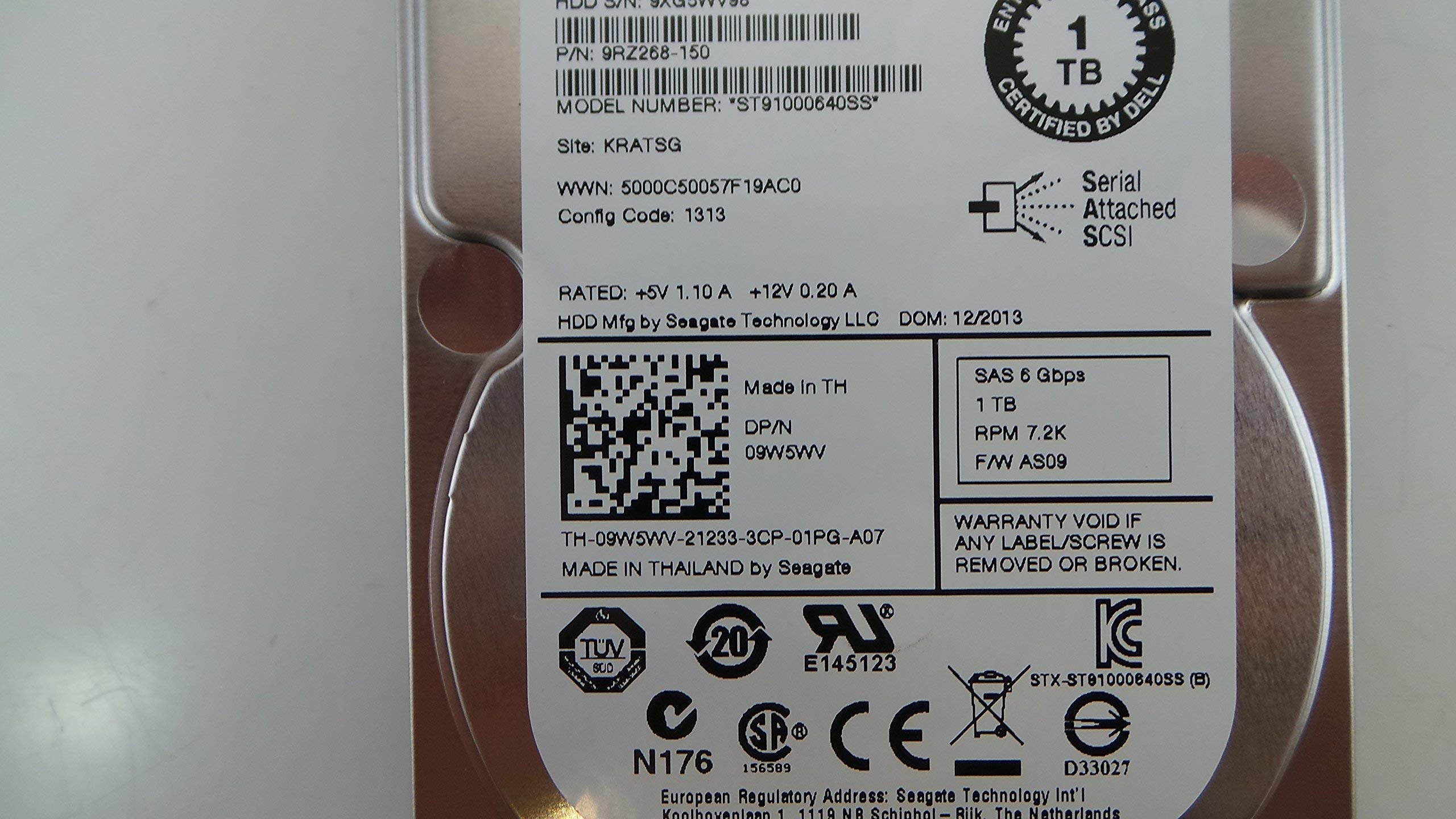 9W5WV DELL New Dell/SEAGATE 1TB Constellation 2.5 6Gb/s 7200 RPM SAS Tray (Renewed)
