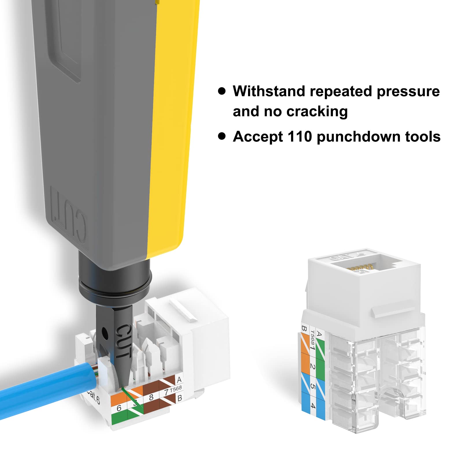 VCELINK 50-Pack RJ45 Cat6 Keystone Jack White Bundle with 1-Pack Punch Down Tool with 110 and 66 Blades and 2-Pack Mini Wire Stripper Cutter