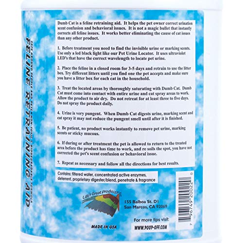Dumb Cat Pet Odor Eliminator, Cat Pee Deterrent Spray, Cat Urine Remover, Cat Urine Cleaner, Cat Urine Odor Eliminator Spray, Cat Odor Eliminator, Anti Marking and Cat Spray Remover, 32 oz.