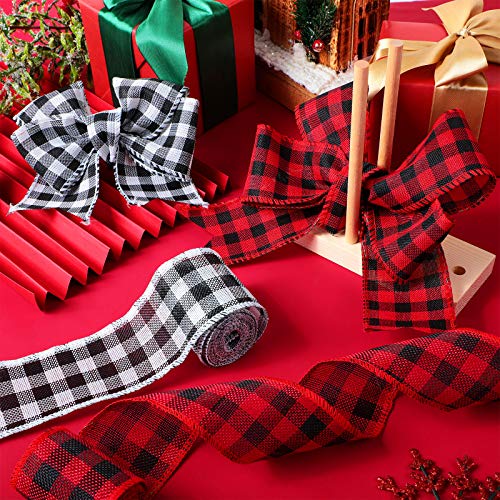 Wooden Ribbon Bow Maker with 3 Rolls Wired Burlap Craft Ribbons for Christmas Bows Holiday Wreaths Crafts Decoration