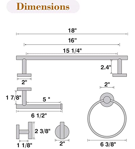 USHOWER Bathroom Hardware Set, Includes 18-Inch Bath Towel Bar, Durable 304 Stainless Steel, Brushed Gold, 4-Piece