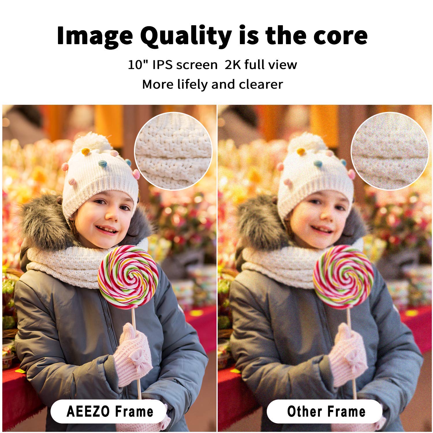 AEEZO WiFi Digital Picture Frame 10 Inch IPS Touch Screen FHD 2K Display Smart Cloud Photo Frame with 16GB Storage, Easy Setup to Share Photos & Videos, Auto-Rotate Frame (White)