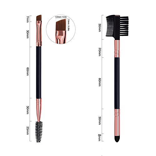 Duo Eyebrow Brush, Eyebrow Brush Eyelash Comb and Eye Shadow Brush, Professional Angled Eye Brow Brush and Spoolie Brush Set (Black)