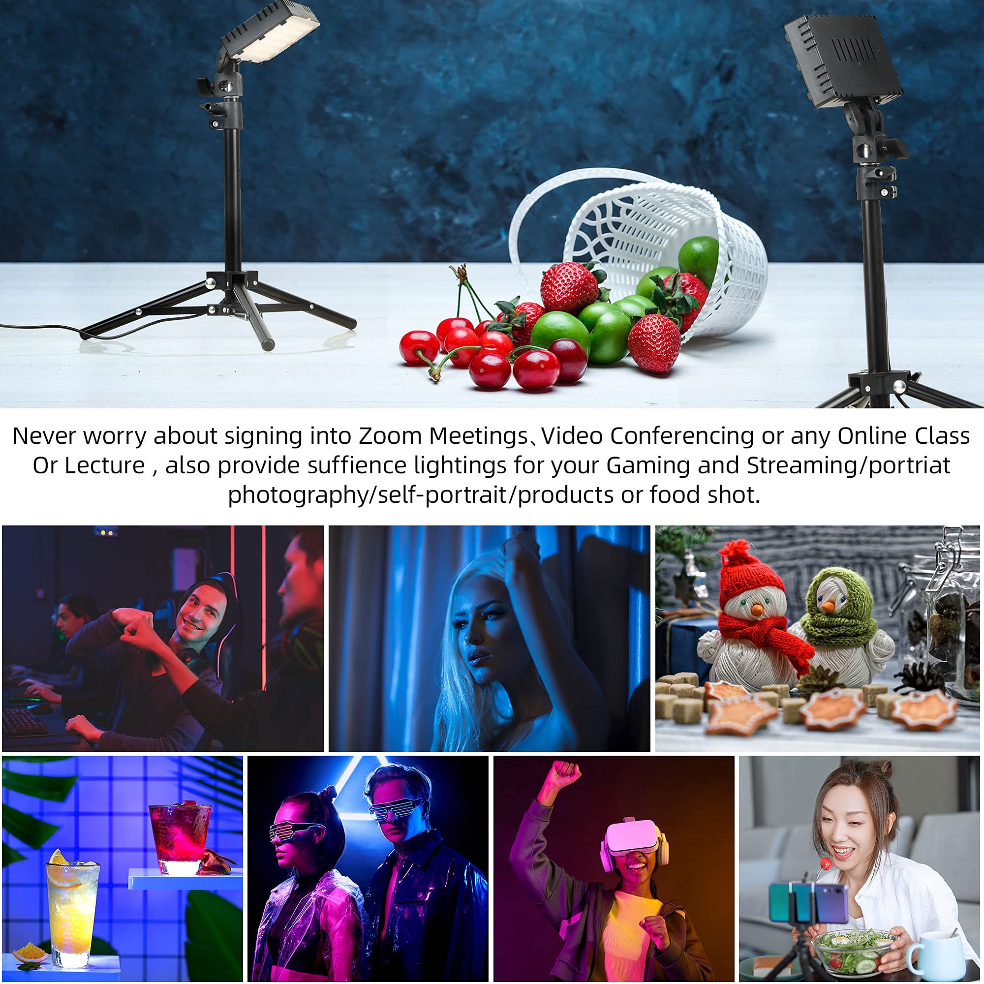RGB Photography Lighting,USB Powered 2600K-6000K LED Tabletop Light with Stand, for Zoom Calls Video Conference Webcam Meeting Tiktok Game Streaming YouTube Photo Video Studio Shooting (2 Packs