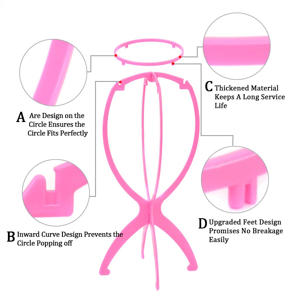 4 Pack Wig Stand Holder, Premium 14.2" Black Portable Collapsible Wig Holder for Multiple Wigs, Durable Wig Stands for Women