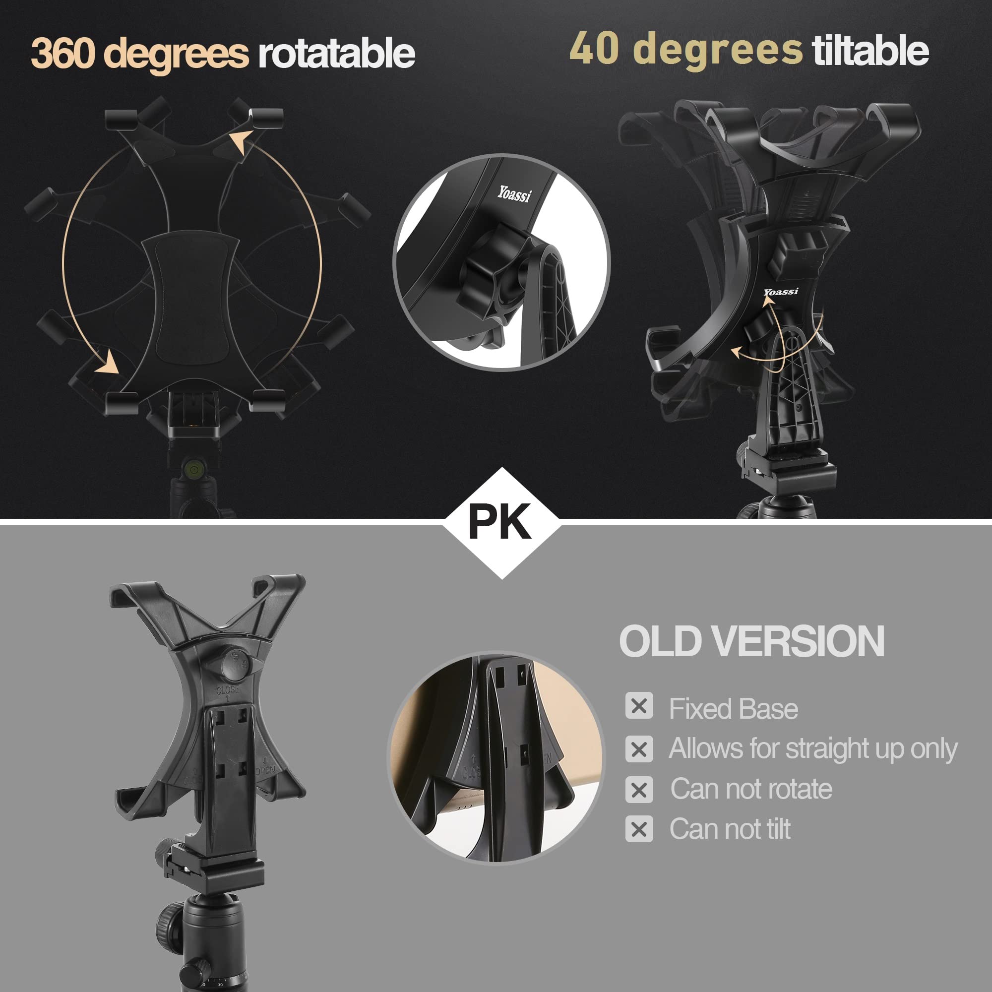 360 Degrees Rotatable Heavy Duty Pad Tripod Mount, Universal Clamping Tablet Holder Break-Resistant Anti-Wobble, Pad Tripod Holder Adapter