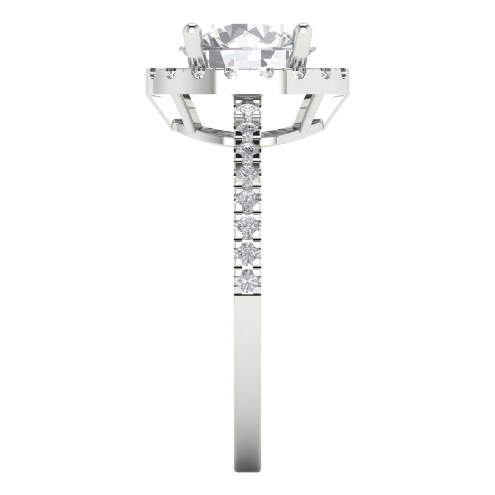 1.85 Ct Round Cut Clear Simulated Diamond 14K White Gold Halo Solitaire with Accents Engagement Promise Bridal Ring Size 5.25