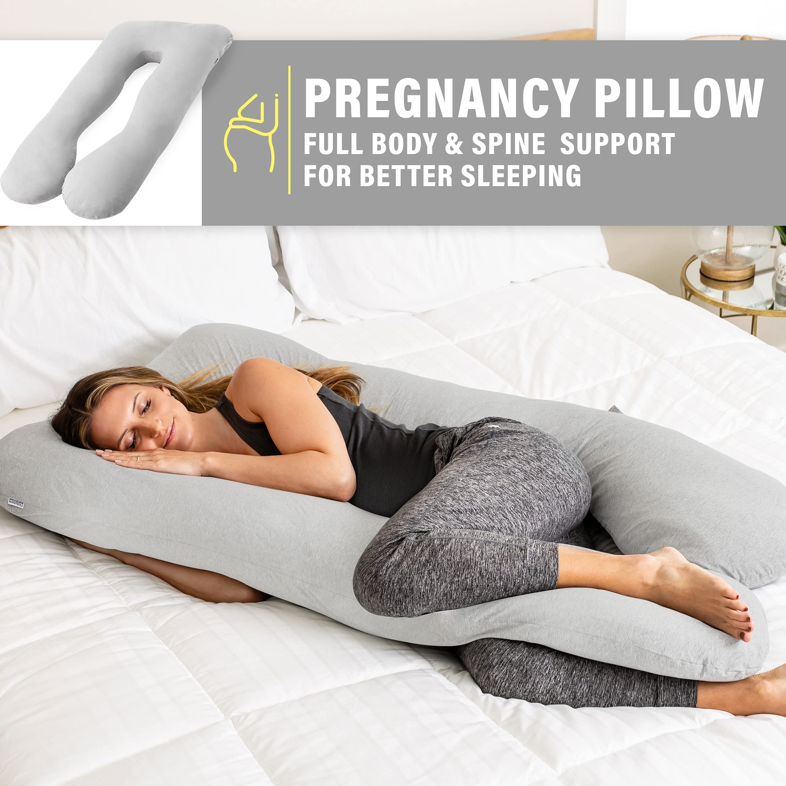 Freedom Goods Pregnancy Pillow (2 Zip Off Pillowcases Warm and Cool),Velvet and Cotton Cover, U Shaped Pregnancy Pillows for Sleeping (55" Lx30 Wx7 H), Maternity Pillow