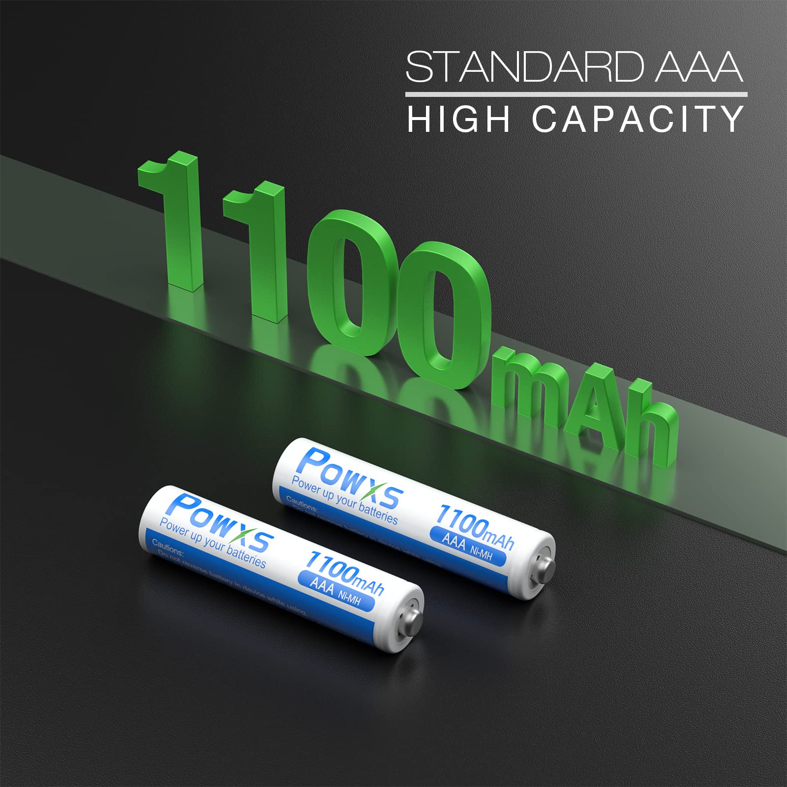 POWXS AAA Rechargeable Batteries, 1.2V 1100mAh Ni-MH Pre-Charged Triple AAA Batteries, High Performance & Long Lasting - 16 Count