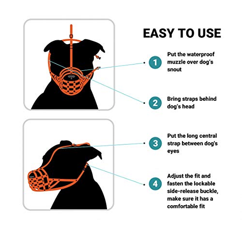 BRONZEDOG Pitbull Dog Muzzle Amstaff Waterproof Basket Breathable Mesh Stop Biting Chewing Adjustable Mask for Large Dogs (Black)