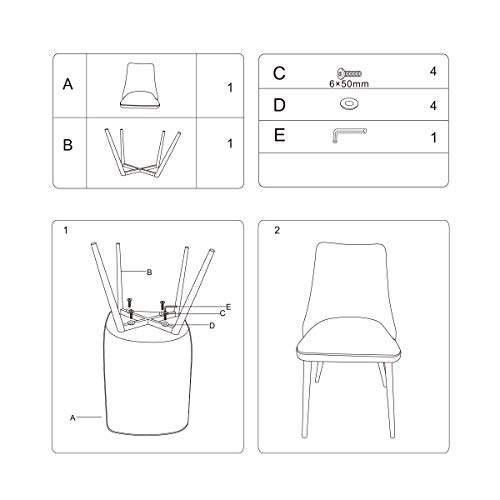 CangLong Upholstered High Back Metal Kitchen, Dining, Living, Guest, Bed Room Side Chair, Set of 2, Beige+Brown Legs