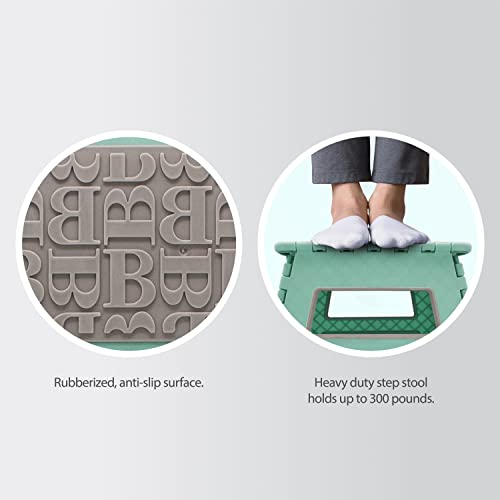 Brookstone BKH1101 9β Folding Step Stool, Non-Slip Textured Grip Surface, Foldable Space Saving Design, Carrying Handle, Holds Up to 300 Pounds, Mint