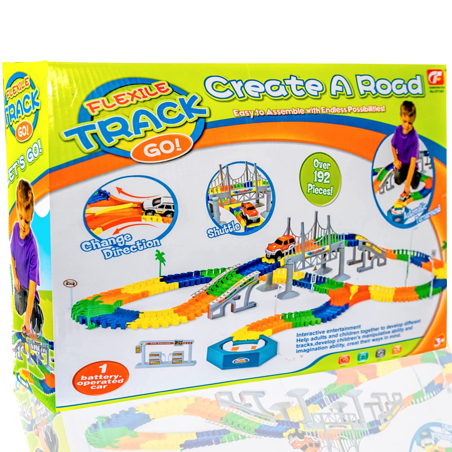192 Pieces Flexible Race Track Playset - Magic Journey Rainbow Create a Road Super Snap Speedway STEM Building Toy with Race Car for Kids