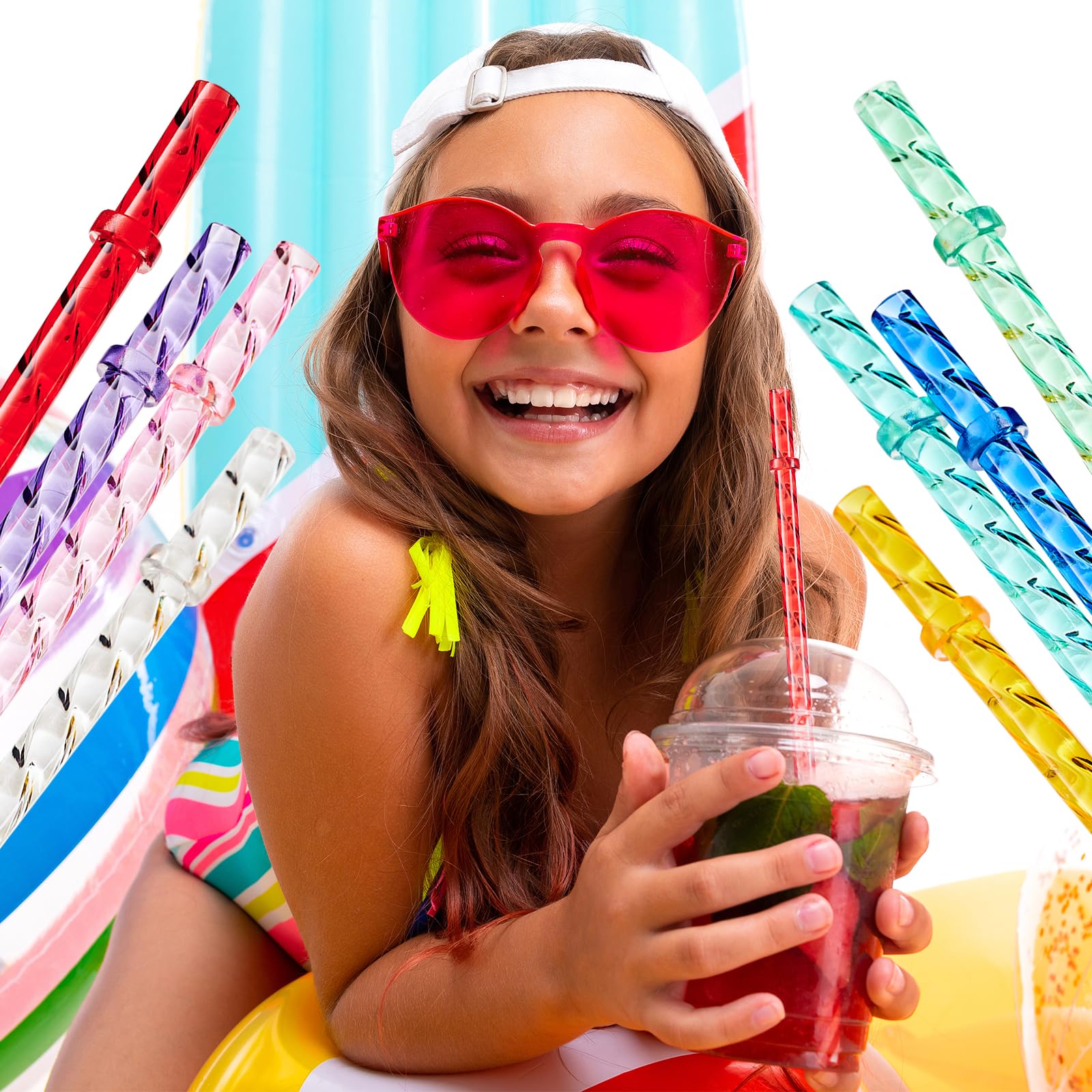 10 Pack Swirl Straws for Starbucks Tumbler, Reusable 11" Long Hard Plastic Shiny Crystal Tumbler Replacement Drinking Straws For 16 OZ 20 OZ 30 OZ Stanley, Yeti Tumblers With Cleaning Brush