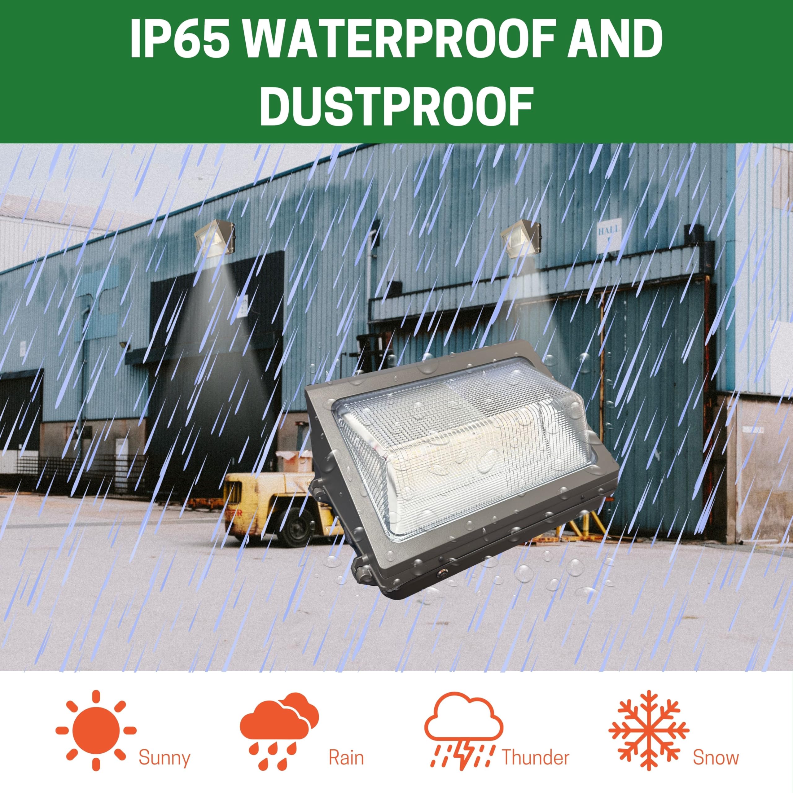 E2 Lighting Non Cut Off LED Wall Pack 80 watts with Emergency Battery Backup and photocell / E2WP80W27V50K-E, RoHs Compliant UL and DLC Certified LED Wall Packs Commercial, 5 Year Warranty