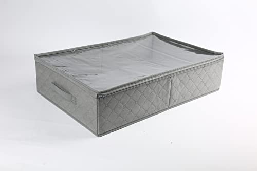 Foldable Underbed Storage Bags, Closet Organizers and storage bins, Clothes Blankets Organizer, with Clear Window and Reinforced Handles, 24β x 16β x 6", Gray, Pack of 2