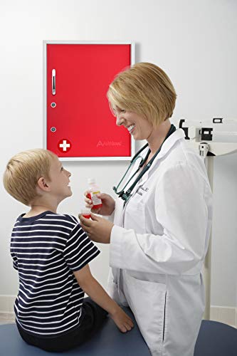 AdirMed Medicine Cabinet with Pull-Out Shelf & Document Pocket - Large Dual Lock Wall Mounted Steel Medical Organizer - Secure Storage for Medicine First Aid and Emergency Kit (Red)