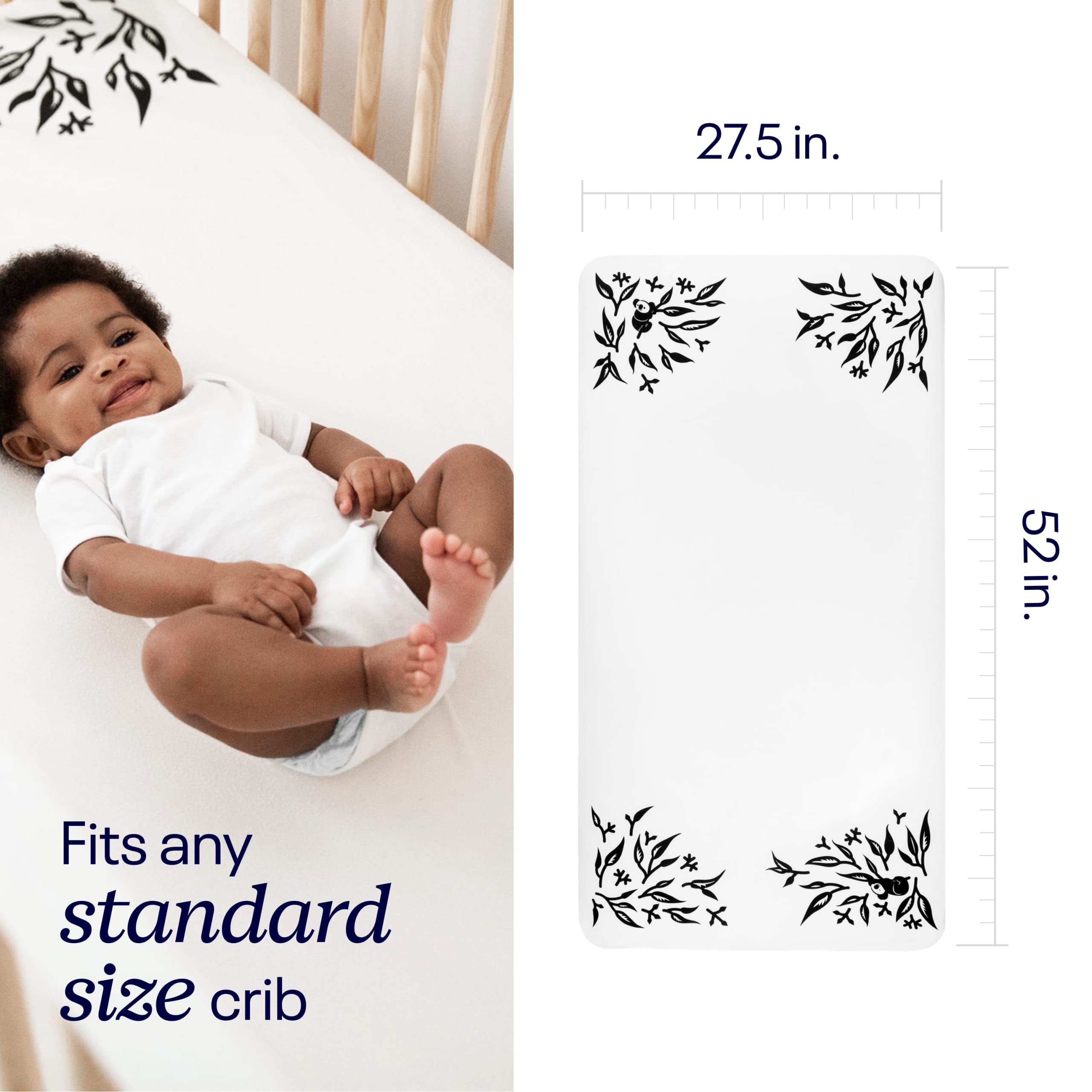 Nanit Smart Sheets – 100% Cotton Fitted Crib Sheets for Standard Crib, Works with Nanit Baby Monitors to Measure Your Baby's Height - Pebble Grey