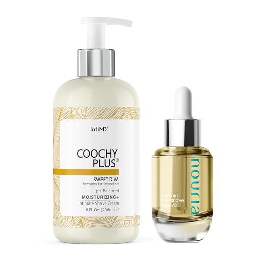 Coochy Plus Intimate Shave Cream + Pre-Shave Elixir Moisturizer Oil Kit – HydroLock & MOISTURIZING PLUS Continuous Hydration Reliefs Razor Burn Bump Ingrown Hair