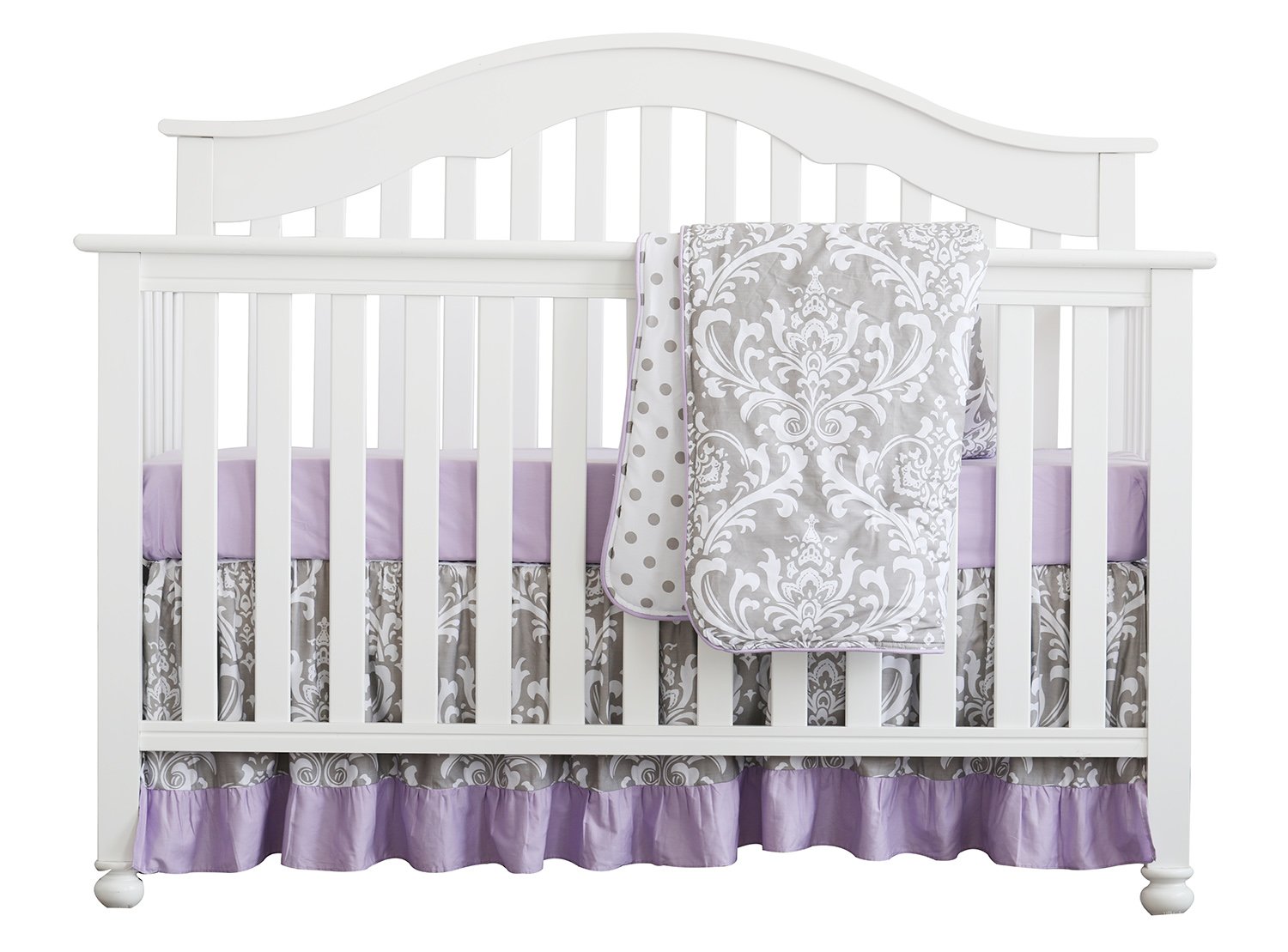 3 pcs Set Boho Floral Ruffle Baby Minky Blanket Baby Nursery Crib Skirt Set Baby Girl Crib Bedding (Grey Purple)