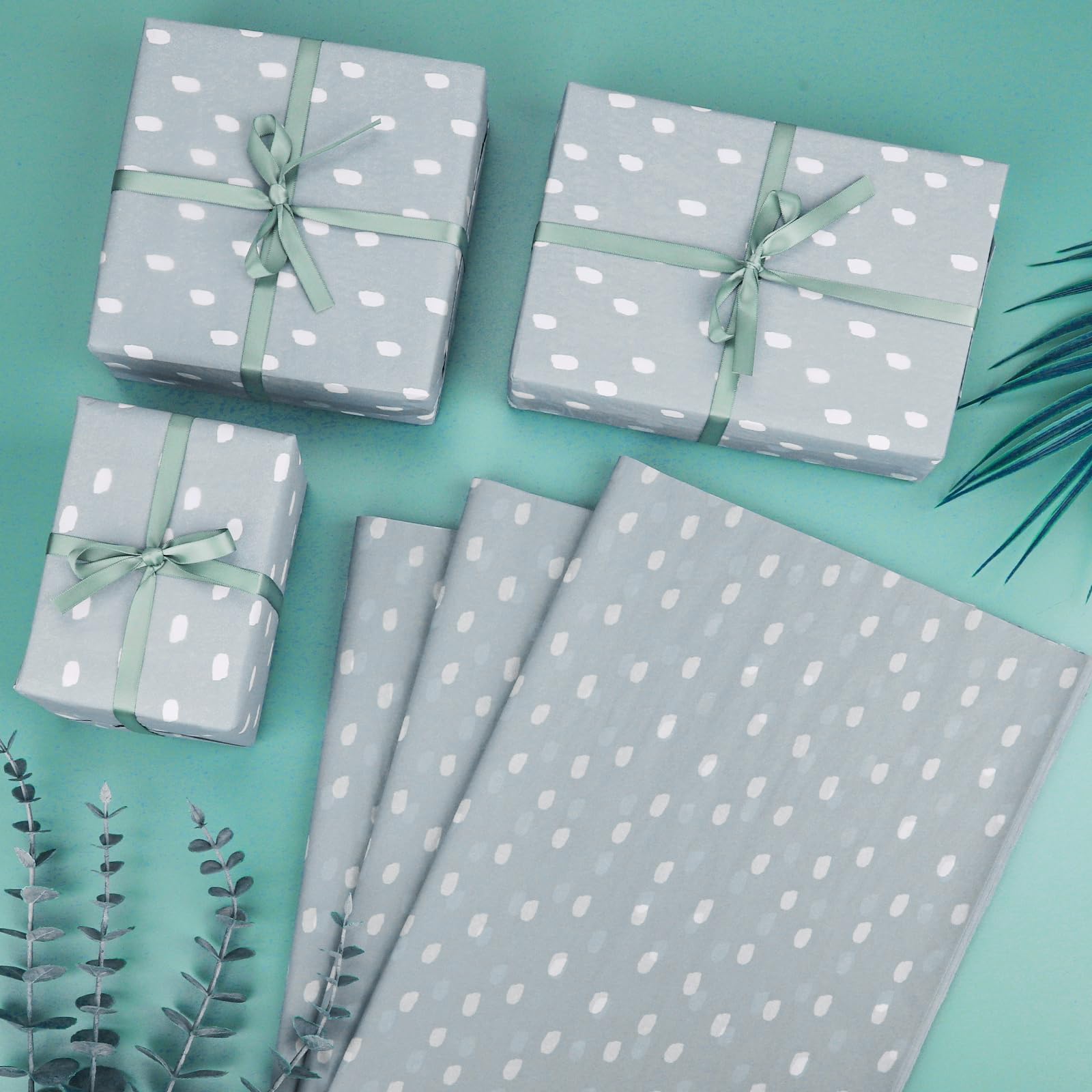 100 Sheets Doodle Dots Tissue Paper, 20 x 14β Inch Sage Green Doodle Wrapping Paper Hand Drawn Dot Gift Packaging Paper DIY Art Craft Paper for Baby Shower Birthday Wedding Gift Decor (Sage Green)