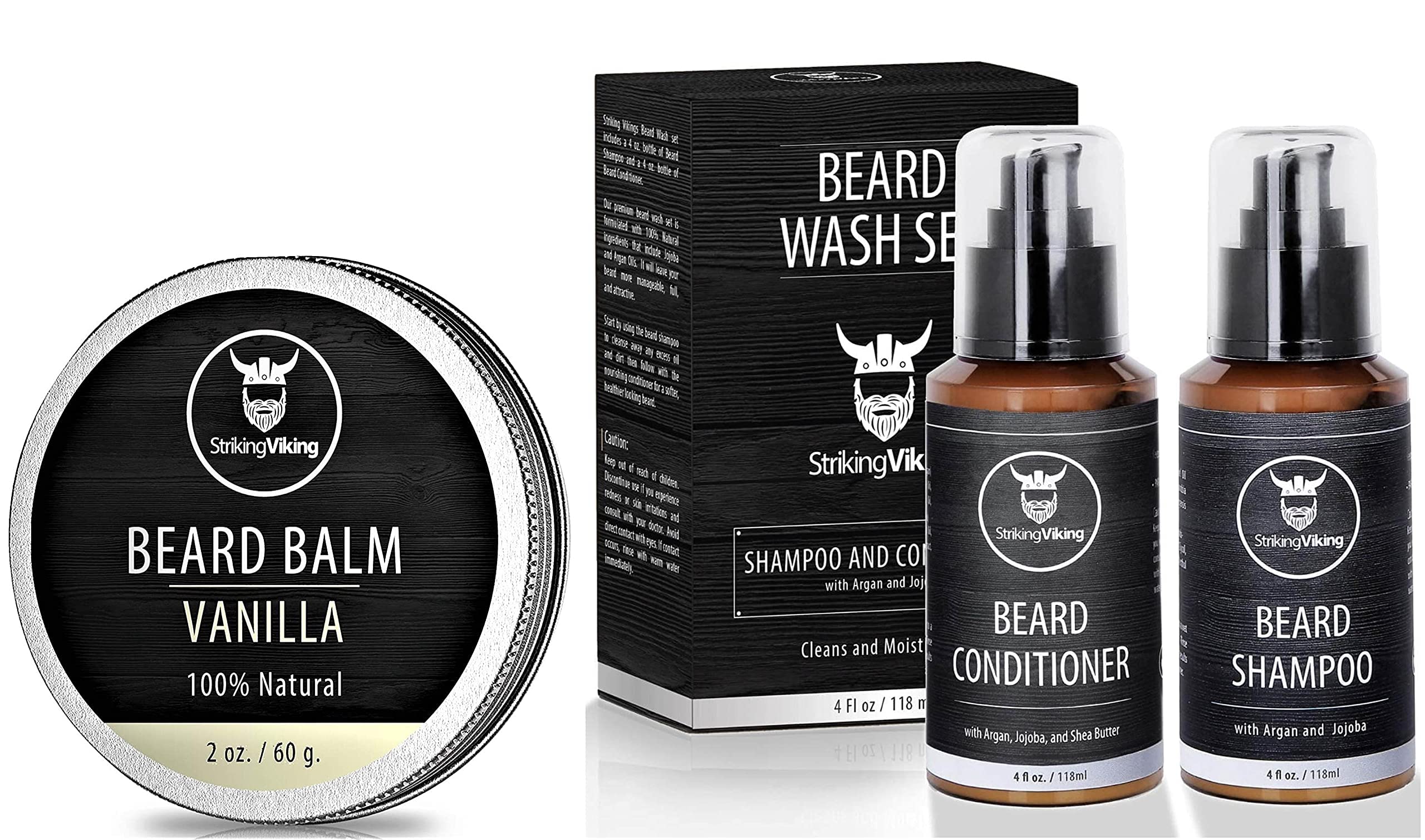 Striking Viking Beard Balm and Beard Shampoo and Conditioner Bundle with Argan and Jojoba Oils