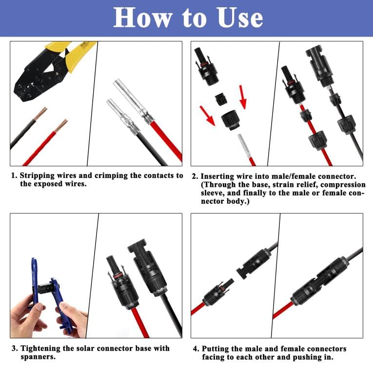 100PCS Solar Panel Connector IP67 Waterproof Connector Male/Female 50Pairs with 2 Spanners